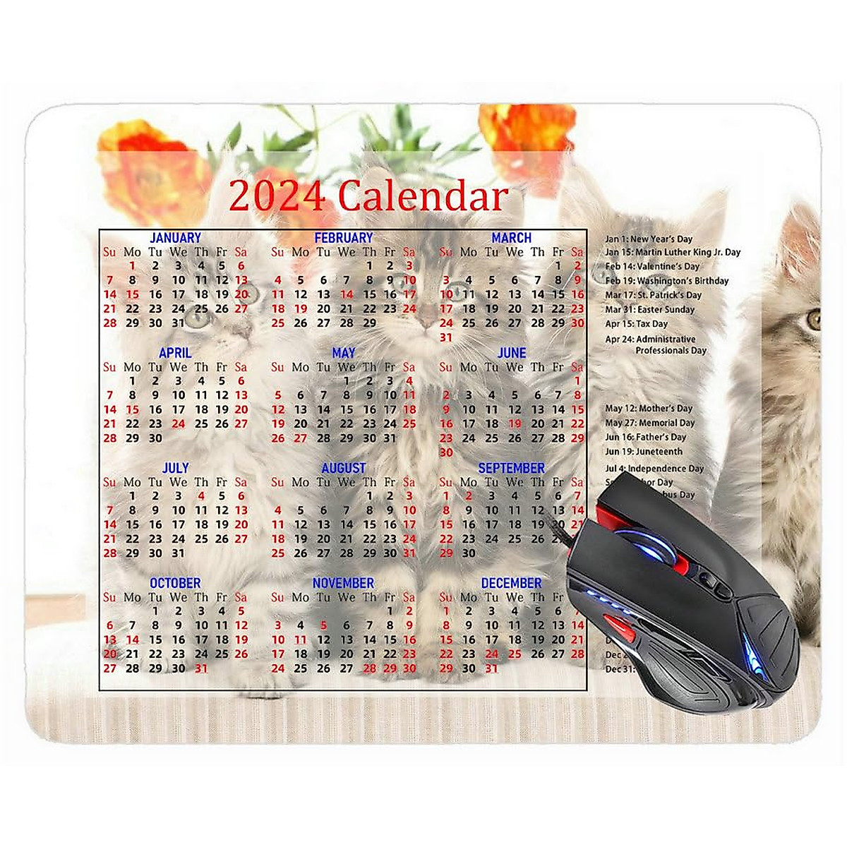 Wugao US Calendar 2024 Year Mouse Pad,Beach Sand Surf Starfish Mouse Pads Calendar 231