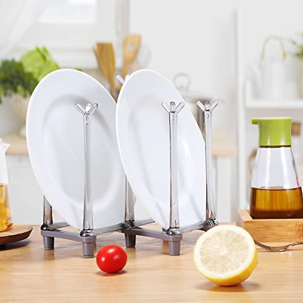 Maxcocola Retractable Cup Drying Rack with 6PCS Coasters, Retractable Drying Rack and Bottle Drying Rack, Plastic Bag Drying Rack and Mug Tree with Antiskid Bottom for Countertop(Gray)