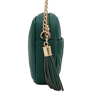 FashionPuzzle Chevron Quilted Crossbody Camera Bag with Chain Strap and Tassel (Dark Teal) One Size