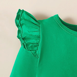 Sanpersonlin Toddler Baby Girl Solid Color T Shirt Kids Blouse Basic Plain Ruffle Top Cotton Casual Clothes (0020E-Long Sleeve Green, 4-5 Years)