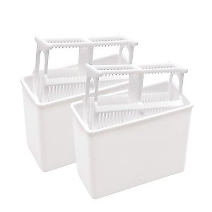YXQ 24 Slots Microscope Slides Staining Jar Frame Rack 2-Set White Plastic Covered