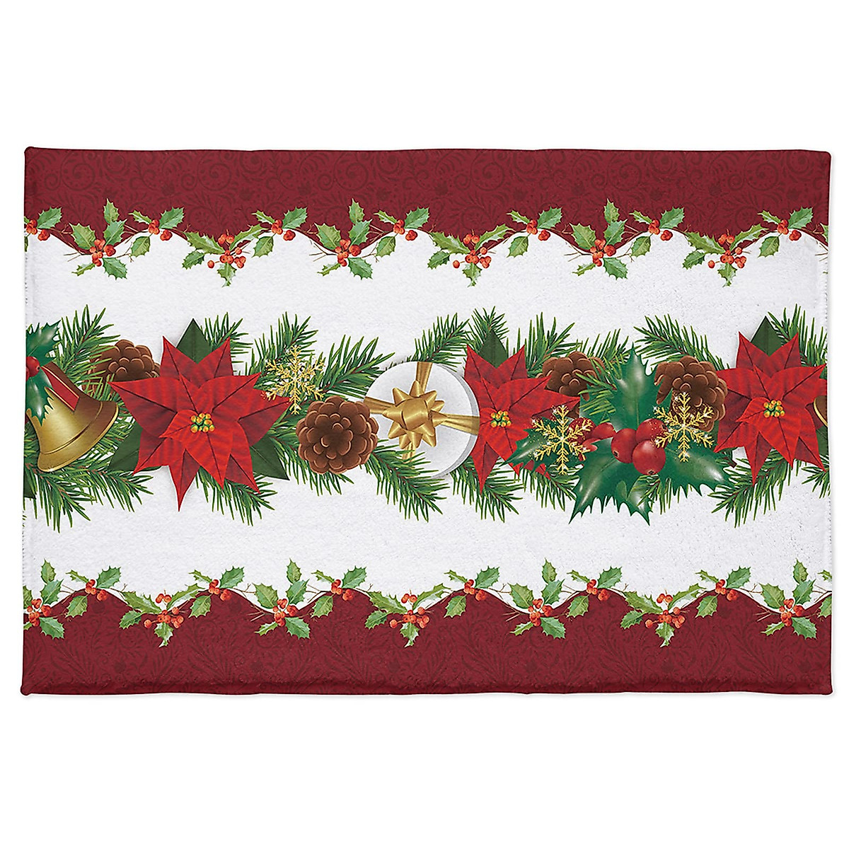 Christmas Poinsettia Red Flower Berry Pine Cone Gift Bath Mat,Bathroom Non-Slip Absorbent Rug,Bathroom Decor Microfiber Memory Foam Soft Rug Bath Mat Doormat 16x24Inch