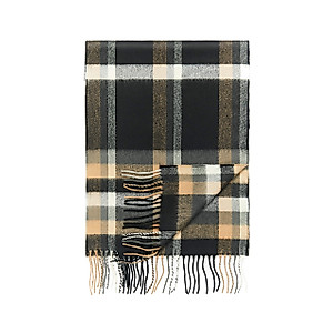 INVERNO Super Soft Luxurious Cashmere Feel Warm Winter Pattern Design Unisex Scarf (Black Tan Plaid)