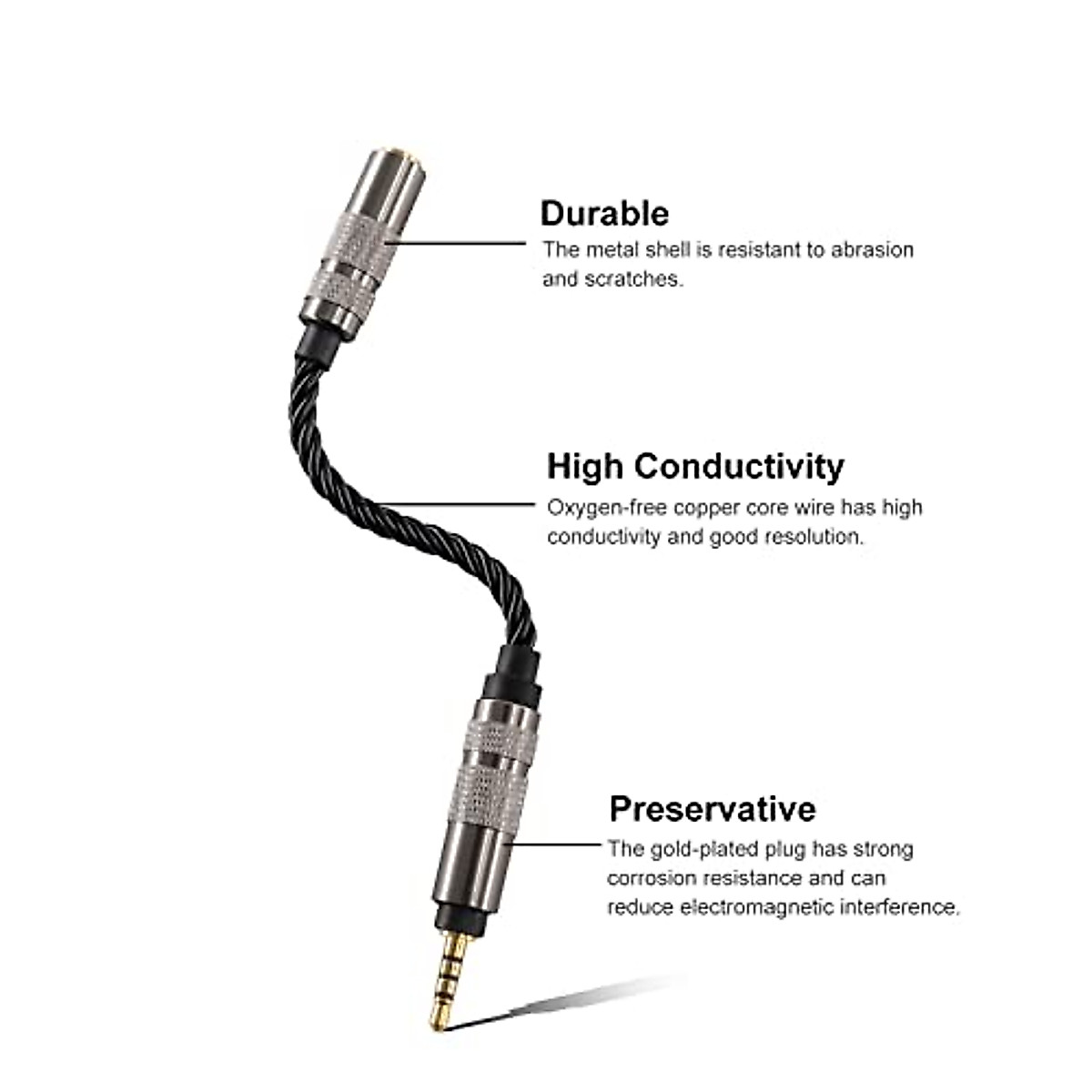 Headphone Adapter 2.5mm Male to 4.4mm Female Adapter for 4.4mm Cable Connected to Balanced 2.5mm Player Device High Stereo Audio Converter OFC Cable with Gold-Plated Plug 6 inch Length Extension Cord