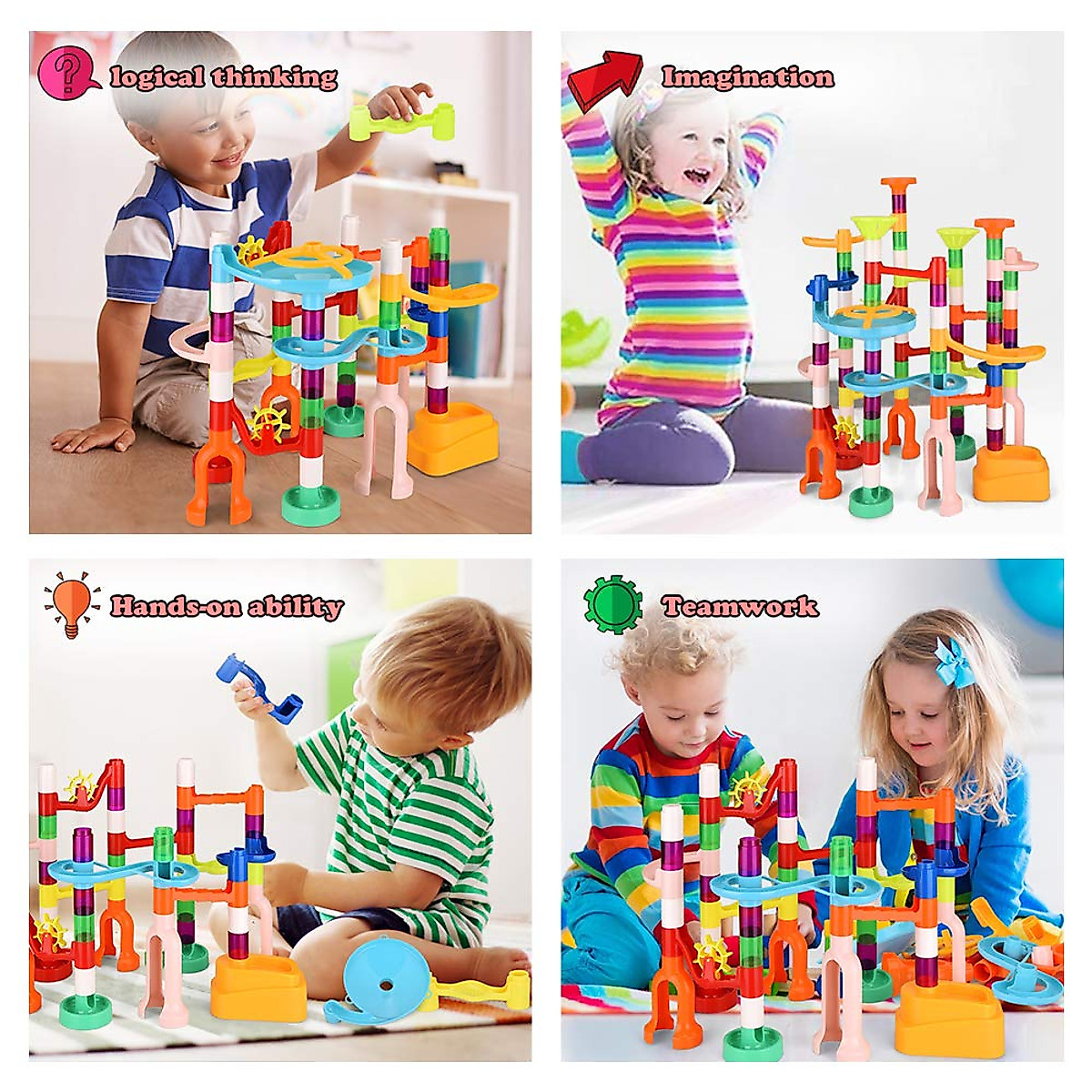 Marble Run,135 PCS Marble Maze Building Block Toys Gravitrax Marble Run for Kids,STEM Learning Toys Marble Track Race Tower Model Creative Birthday Gift with 60 Marbles for Boys & Girls 3 4 5 6 7 8 9