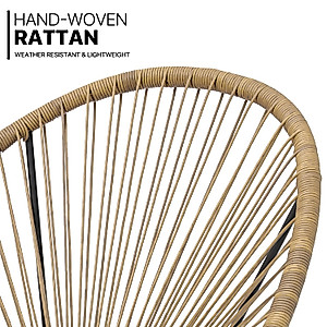 MoNiBloom 3 Piece Patio Set All Weather Outdoor Furniture Conversation Bistro Set with Plastic Rope, Glass Top Table and 2 Metal Steel Chairs for Garden Deck and Backyard Natural