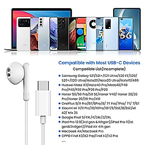 USB C Headphones, Type C Earphones HiFi Stereo in Ear Wired Earbuds USB C Earphones, Type C Headphones with Mic Compatible with Samsung Galaxy S21 Ultra S20 FE Note 10 Google Pixel 6 5 4XL Oneplus 9 8