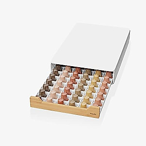 ineshi Bamboo PodStash™ - Coffee Pod Storage Drawer/Holder/Compatible with Nespresso Pods, 60 capacity (White)
