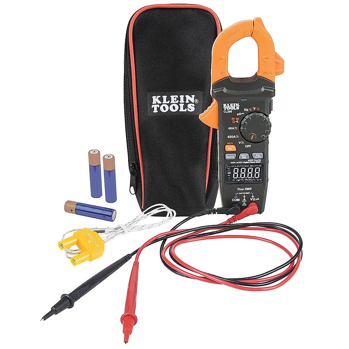 Klein Tools CL390 Digital Clamp Meter, Reverse Contrast Display & 80016 Circuit Breaker Finder Tool Kit with Accessories, 2-Piece Set, Includes Cat. No. ET310 and Cat. No. 69411