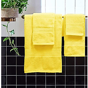 GLAMBURG 6 Piece Towel Set, 100% Combed Cotton - 2 Bath Towels, 2 Hand Towels, 2 Wash Cloths - 600 GSM Luxury Hotel Quality Ultra Soft Highly Absorbent Towel Set for Bathroom - Lime Yellow