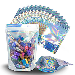 WaldOaks - 100 Pcs Iridescent Resealable Mylar Bags - 5x7 Inch Ziplock Heat Sealable Stand Up Pouches Parties Small Business Packaging