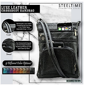 Steeltime Unisex Super Soft Leather Crossbody Bag with 6 Compartments & Carrying Strap | Crossbody Bags for Women, Men | Bolsos Para Mujer | Purple