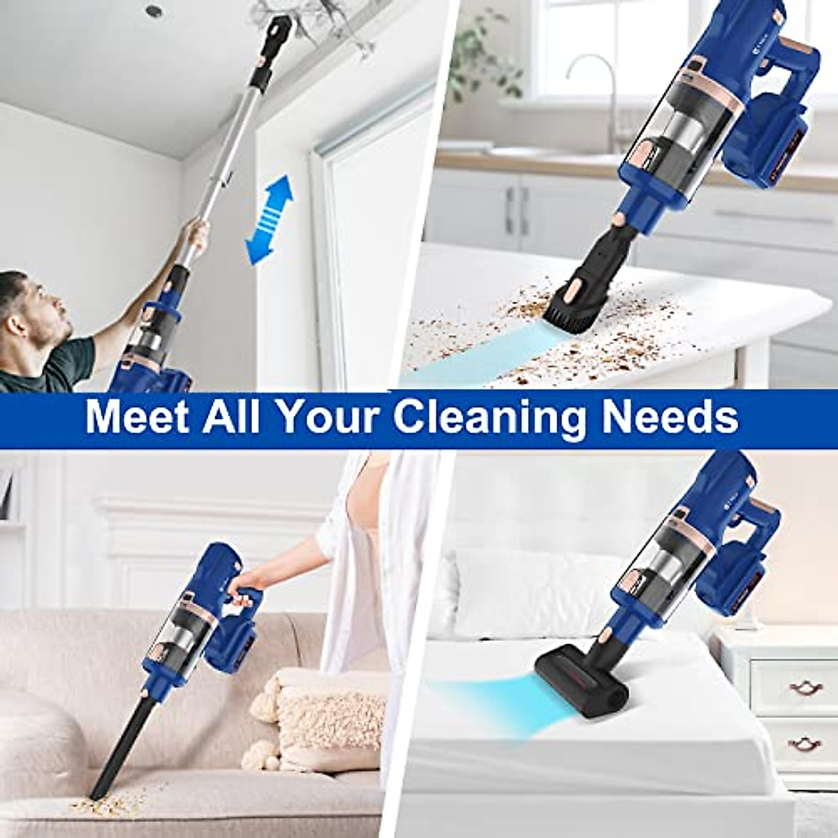 UMLo Cordless Vacuum Cleaner, 300W 28Kpa Cordless Stick Vacuum with LED Display, Up to 60min Runtime, 4000mAh Battery Cordless Vacuum,8 in 1 Lightweight Vacuum for Pet Hair Carpet Hard Floor,V111 Plus