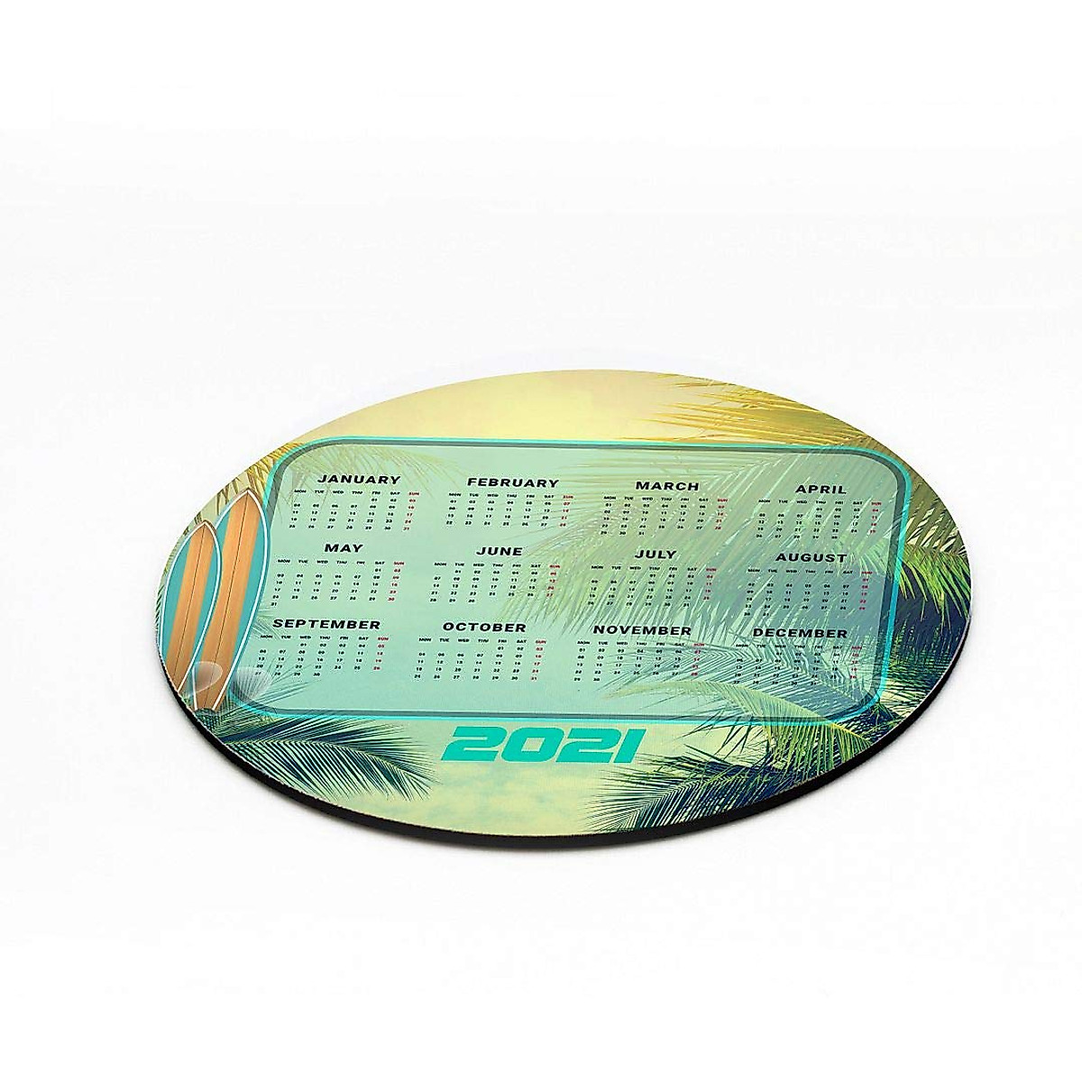 Pixxel Creations | Round Mouse Pad | 2021 Calendar | Gaming | Office | Desk | Home | Gift | Décor | Surf Pardise