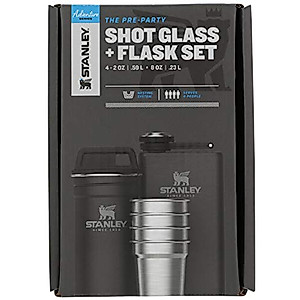 Stanley Stainless Steel Shot Glass And Flask Gift Set, Outdoor Adventure Pack With 4 Metal Shot Glasses, 8oz Whiskey Flask, And Travel Carry Case