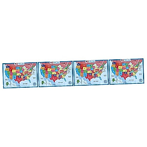 NUOBESTY Cognitive Learning Posters 4 Sheets United States map poster US map synthetic paper supply accessory accessories playroom decor accessory Cartoon hanging pictures