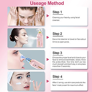 Blackhead Remover Pore Vacuum,Facial Sprayer Oxygen Hydrating,2 in 1 Multifunction Derma Blemish Removal Cleanser, Face Steamer Whitehead Acne Remover, Deeply Spots Cleaner Suction (Pink)