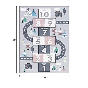 SAFAVIEH Kids Playhouse Collection Area Rug - 5'5" x 7'7", Grey & Pink, Hopscotch, Non-Shedding & Easy Care, Machine Washable Ideal for High Traffic Areas in Playroom, Nursery, Bedroom (KPH226A)