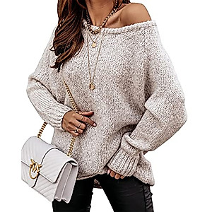 BTFBM Women Casual Long Sleeve Fall Sweaters Crew Neck Solid Color Soft Ribbed Knitted Oversized Pullover Loose Fit Jumper(Solid Apricot, Large)