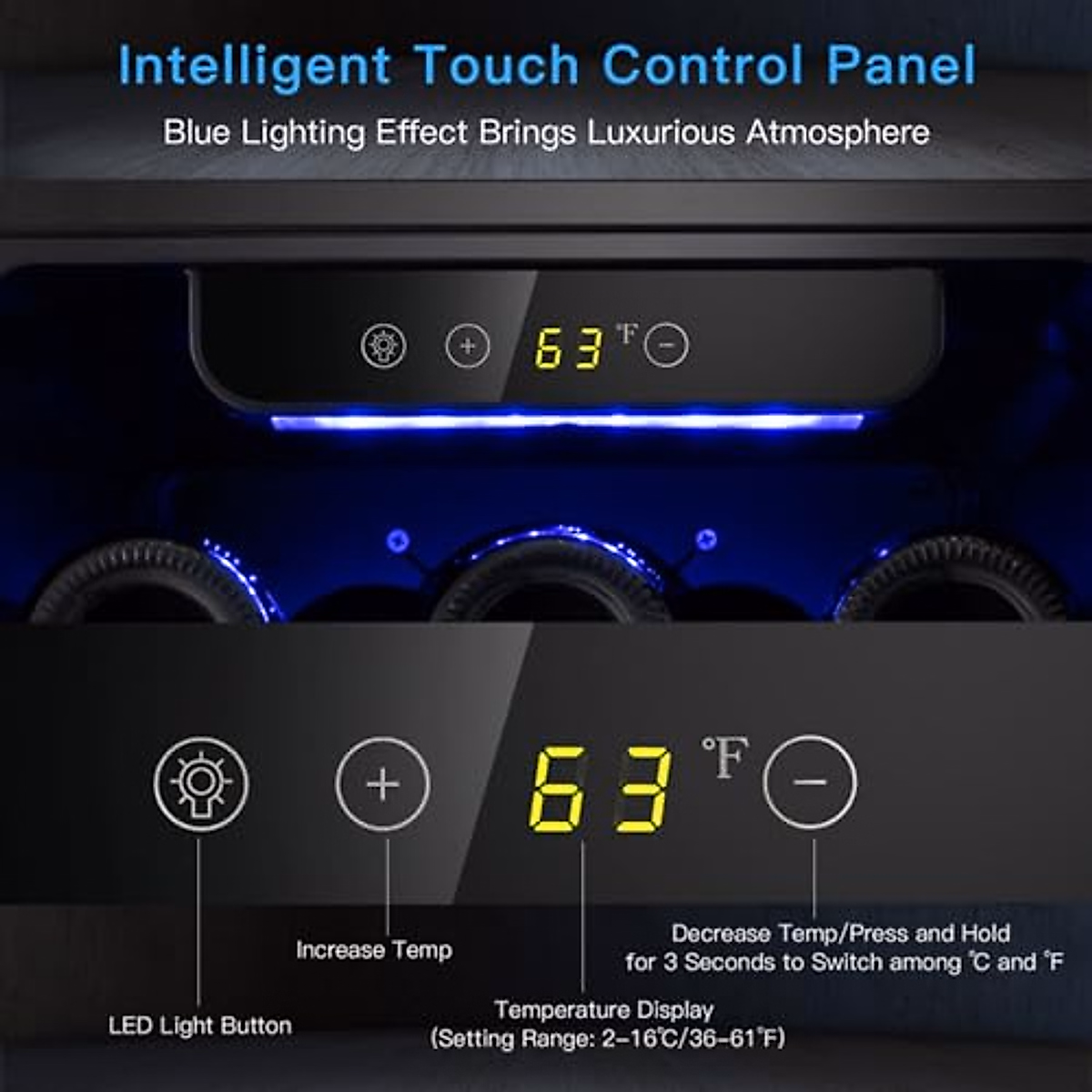 33 Bottle Evolution Series Wine Cooler, 20 Inch Wine Refrigerator for 33 Bottles and Tempered Glass Door，Small Refrigerator for Beverage Storage (33-bottles)