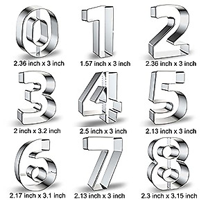 Number Cookie Cutters Set Large 3 Inches - 9 Pieces Stainless Steel Numbers/Numeral/Numeric Shapes Biscuits Sugar Fondant Cake Decorating Tools for Kitchen Baking Halloween Christmas Easter Party