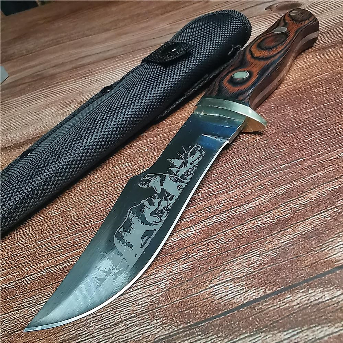 8.85" Fixed Blade Knives with Sheath - Hunting Knife with Beautiful Wood Handle for Hunting, Camping. Survival and Tactical