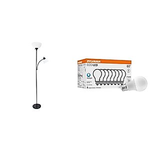 Simple Designs Mother-Daughter Floor Lamp with Reading Light (LF2000-BLK) | Sylvania LED Light Bulbs (60W Equivalent)