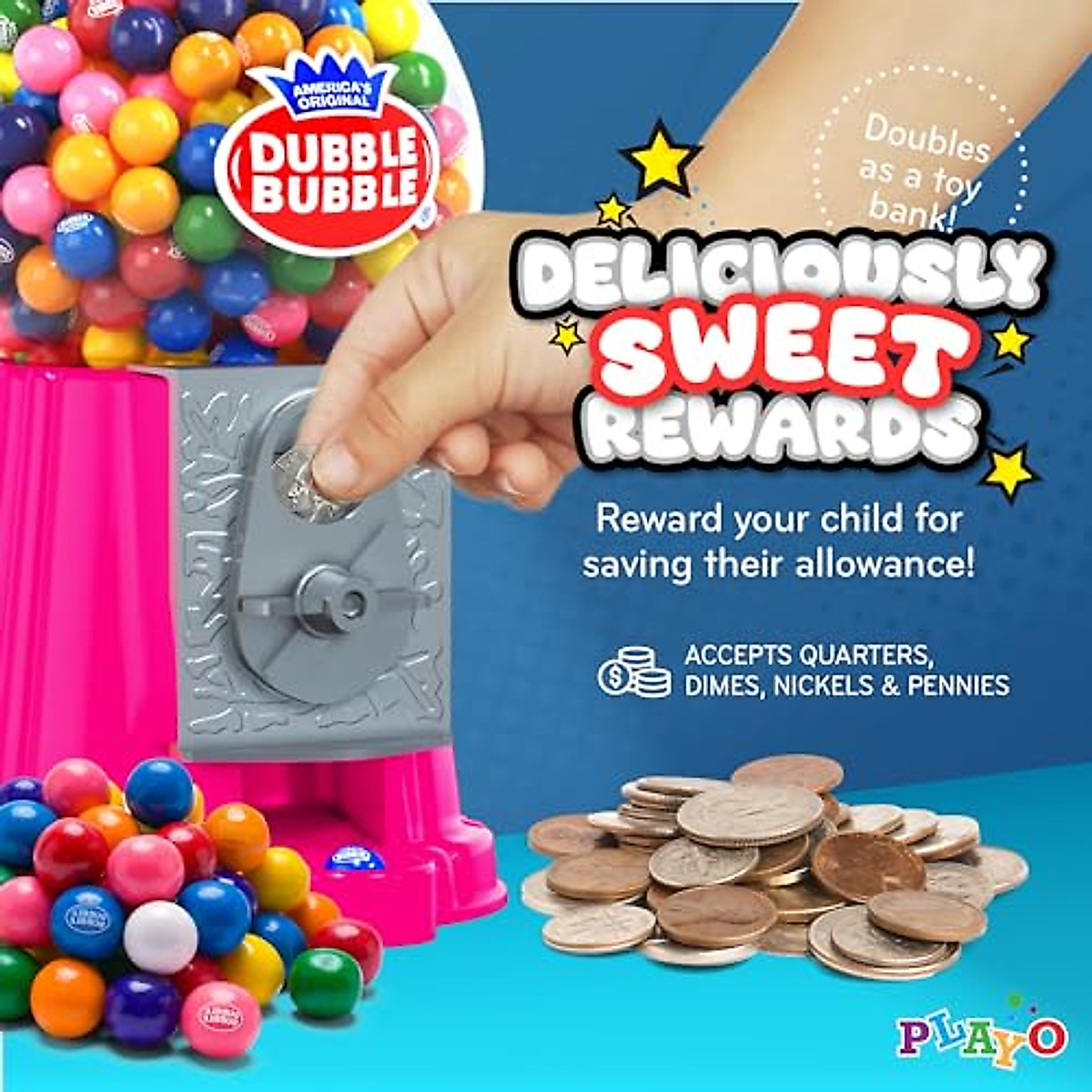 8.5" Coin-Operated Gumball Machine Bank with 85 Gumballs - Pink Candy Dispenser Toy for Kids