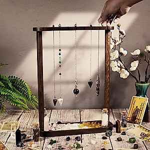 Kihomi Pendulum Display Stand with Tray | Wooden Crystal Stone Holder Up to 17 Pendulums and Crystal Pendants - Aesthetic Witchy Decor, Witchcraft and Wiccan Supplies for Your Spiritual Space (Brown)