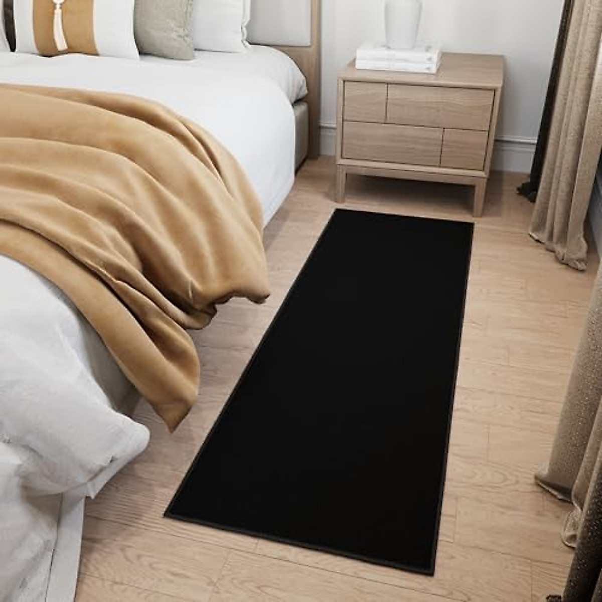 Machine Washable Modern Solid Design Non-Slip Rubberback 2x5 Traditional Runner Rug for Hallway, Kitchen, Bedroom, Entryway, 20" x 59", Black
