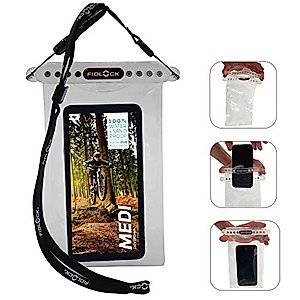 FIDLOCK Hermetic Dry Bag Medi - Flexible Magnetic Self-Sealing Bag for Cellphone | 100% Waterproof and Sand Proof - Practical Size with a Large Opening, with Lanyard included - Transparent