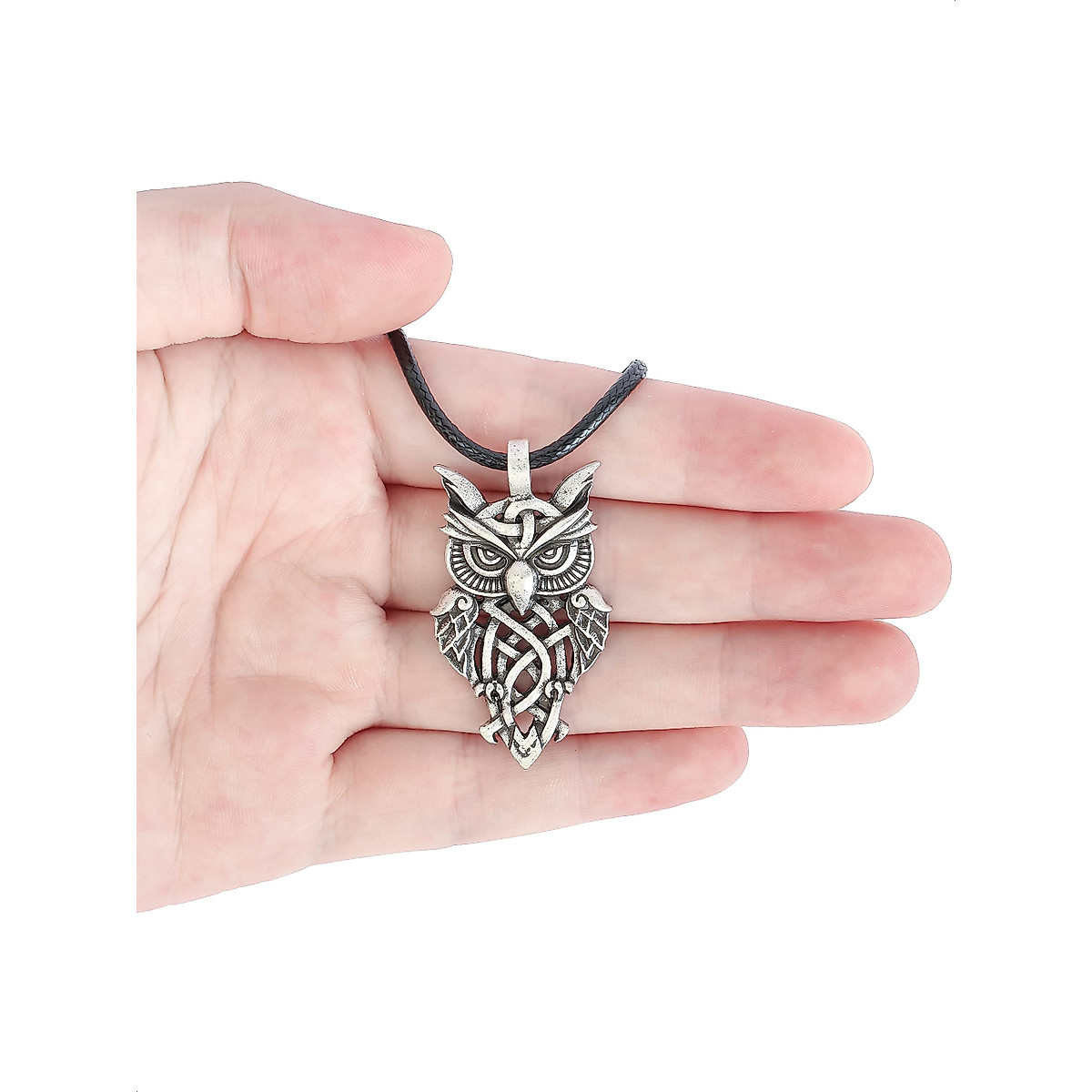 HAQUIL Owl Necklace, Celtic Owl Pendant, Faux Leather Cord, Owl Jewelry Gift for Men and Women (AD)