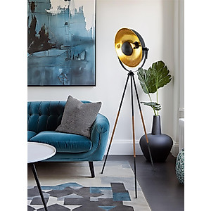 Kira Home Sulis 58" Modern Industrial Tripod LED Floor Lamp + 9W Bulb (Energy Efficient/Eco-Friendly), Leather Accent Legs, Satellite Style Shade, Black Finish
