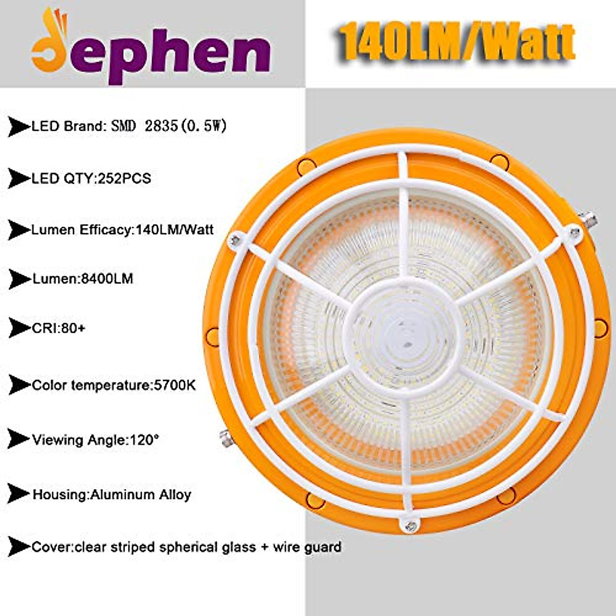 60W LED Explosion Proof Light, UL 844 Certified Class I Division II High Bay Warehouse Lighting, 8400 Lumens 240W Equivalent, 5700K Daylight, IP66 Waterproof, 3/4" NPT/Bracket Installation