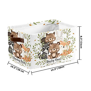 Cute Woodland Animals Personalized Storage Bins Custom Baskets Cubes Organizer With Handle for Home Nursery Supplies Clothes Toy 2 Pack