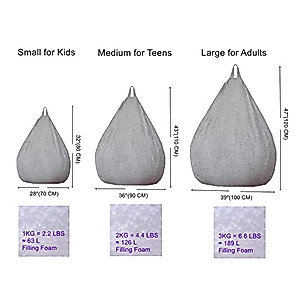 KOCKABC Bean Bag Chair Cover (No Filler), Upgrade Stuffed Animal Storage Bean Bag Chair Cover, Washable Cotton Linen Zipper Beanbag Replacement Cover (Light Gray, L: 39x47 inch)