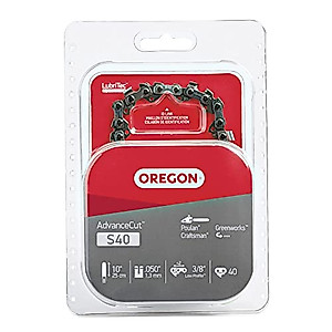 Oregon S40 AdvanceCut Chainsaw Chain for 10-Inch Bar - 40 Drive Links – low-kickback chain fits Echo, Sun Joe, Greenworks and more