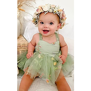 JISISANG Flower Girl Dresses for Wedding Toddler Short Floral Embroidered Tulle Bow-Knot Pageant Princess Boho Summer Swing Dress for Girls Kids Peach Pink 2