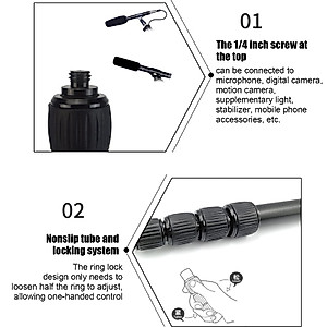 Portable Mic Boom Pole Arm, Stretchable Handheld Microphone Holder Pole, Soft Foam Handle Mic Extension Arm with Universal 1/4" Interface, 3kg Load (5 Knots)