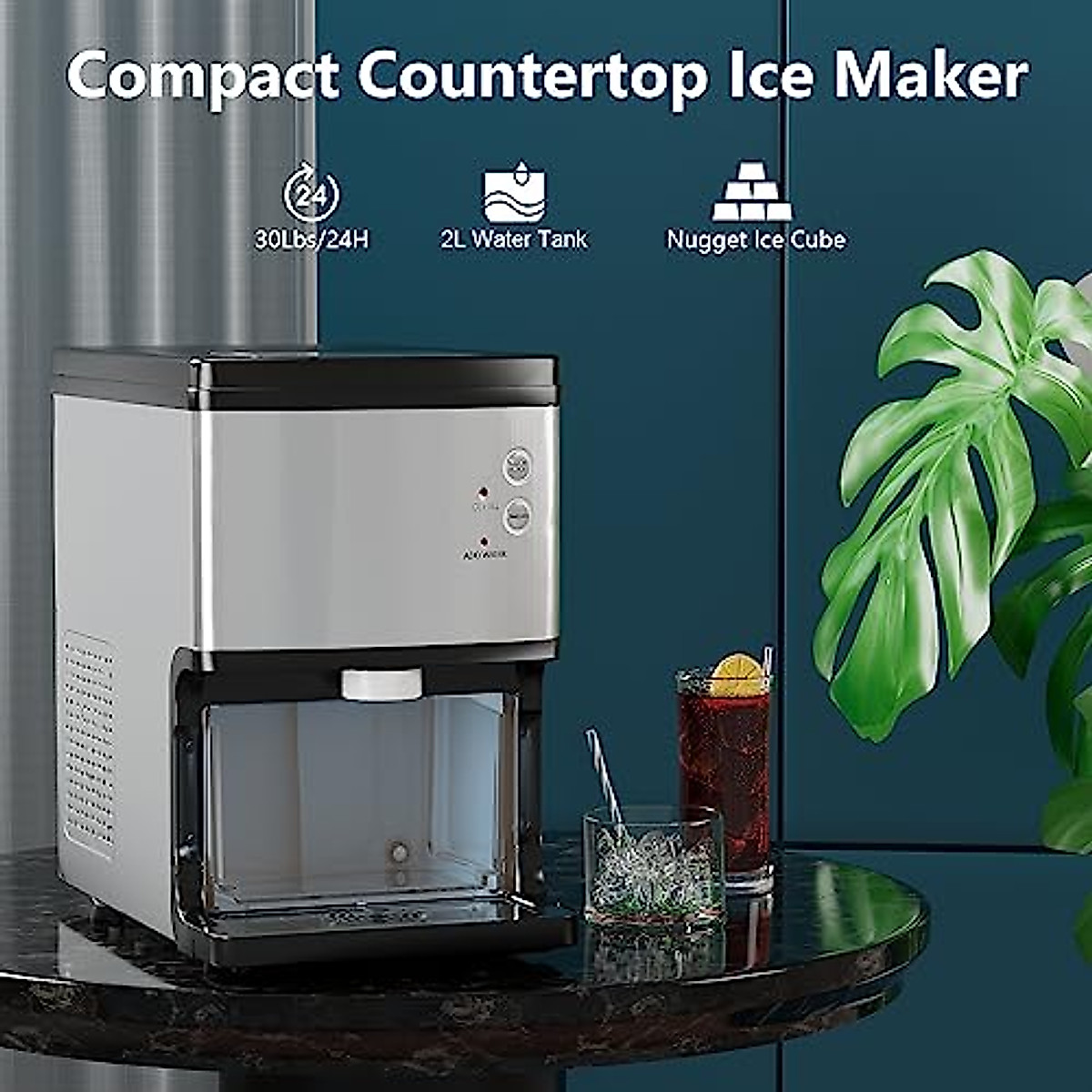 GooingTop Nugget Ice Maker Countertop - 40Lbs/24H Auto Self-Cleaning, Portable & Compact Machine Ideal for Home/Kitchen/Party/Camping,One-Key Electric Freewheeling Take (GOTO-LA-ICE-880-01)