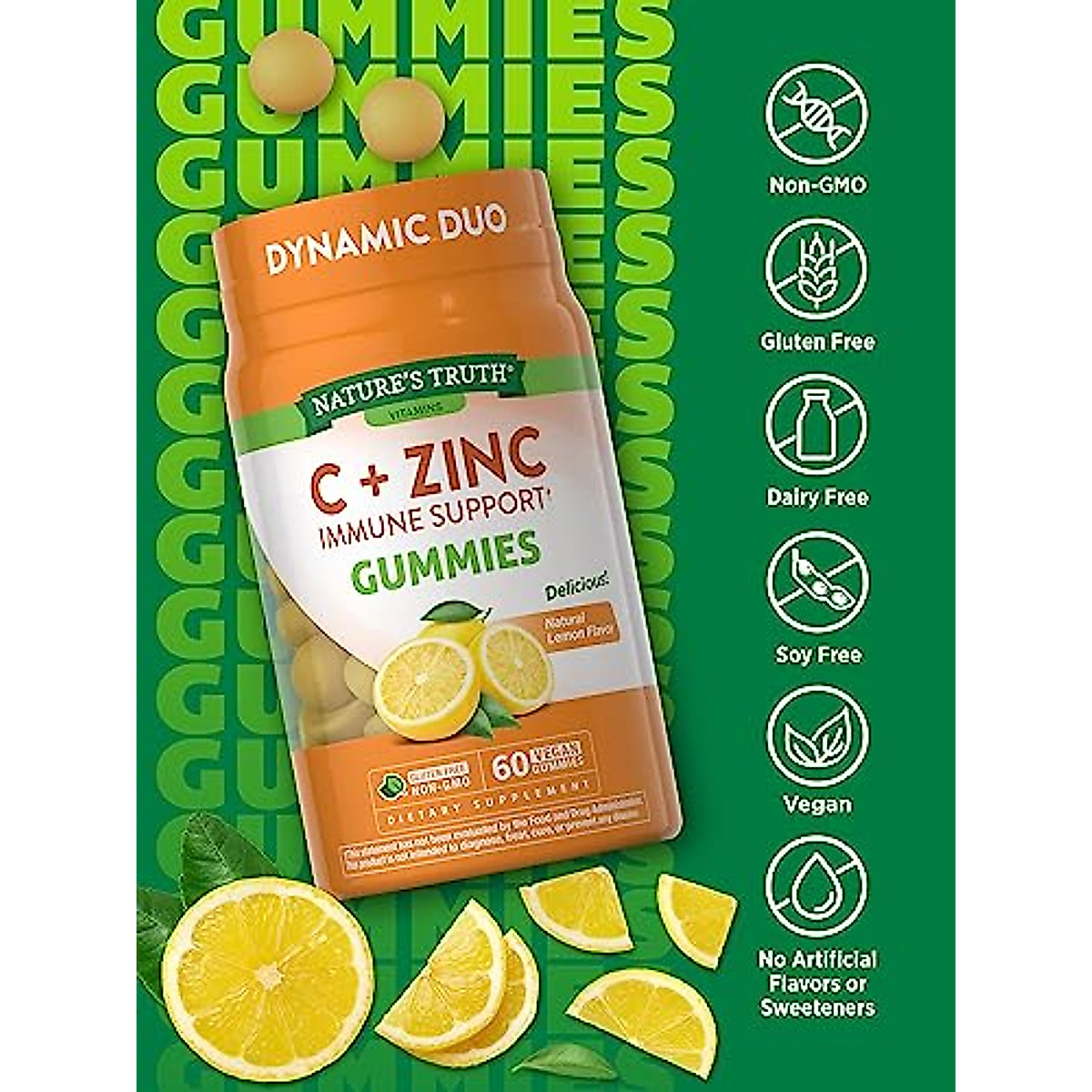 Vitamin C Gummies with Zinc for Adults | 60 Count | Immune Support Supplement | Vegan, Non GMO & Gluten Free | by Natures Truth