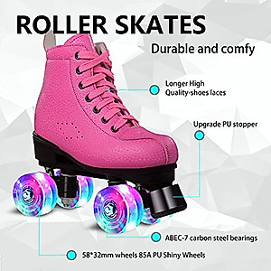 Perzcare Roller Skate Shoes for Women&Men Classic Honeycomb PU Leather High-top Quad Roller Skates for Beginner, Professional Indoor&Outdoor Four-Wheel Shiny Roller Skates for Girls Unisex