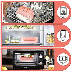 Alilizi Bento Box for Kids/Toddlers/Adults, 1400ML Insulated Lunch Box with 3 Compartments with Spoon & Fork, Durable for On-the-Go Meal, Food-Safe Materials and BPA-Free (Pink)