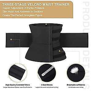 FeelinGirl Waist Trainer for Women Three Trimmer Belts Workout Plus Size Tummy Underbust Sport Girdle Body Shaper With Velcro