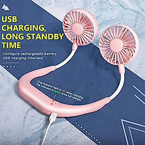 Rechargeable Portable Neck Fan, 3 Speeds Hands Free Fan with 7 Colours LED lighting, 360° Cooling and Quiet Personal Fan, Adjustable USB Powered Neck Fans for Built-IN Aromatherapy Tablets for Women