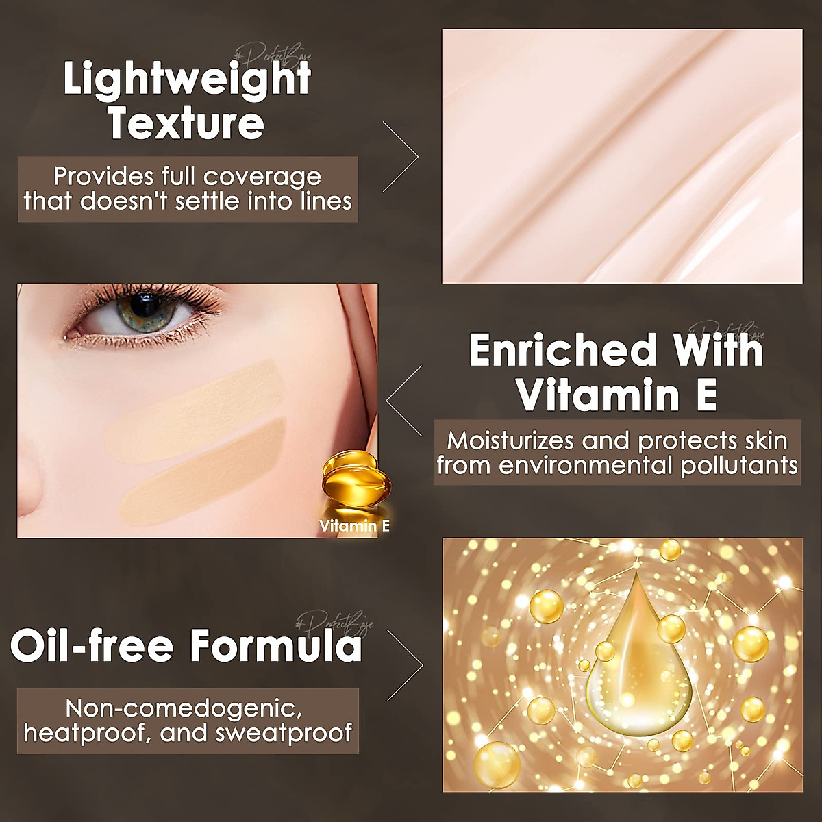 FOCALLURE PerfectBase Lasting Poreless Liquid Foundation, Medium to Full Coverage with Matte Finish, Covers Blemishes & Under-Eye Circles for All Skin Types, WP12 Dune