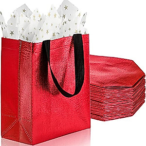Dicunoy 40 Pack Reusable Gift Bags with Handles, Glossy Grocery Shopping Bags, Medium Size Stylish Bag for Wedding, Foldable Non-woven Red Tote Bags for Bridal Shower, Birthday, Hoilday Party Favors