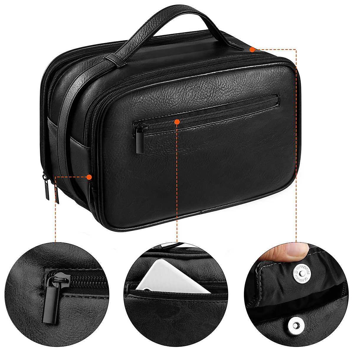 GANIBAGS Toiletry Bag for Men, Travel Organizer Leather Dopp Kit Water-resistant Shaving Bag for Toiletries Accessories… (Black)