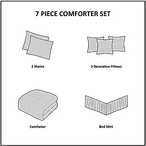 Madison Park Vienna Sateen Cotton Comforter Set, Breathable, Soft Cover, Trendy, All Season Down Alternative Cozy Bedding with Matching Shams, King, Indigo 7 Piece