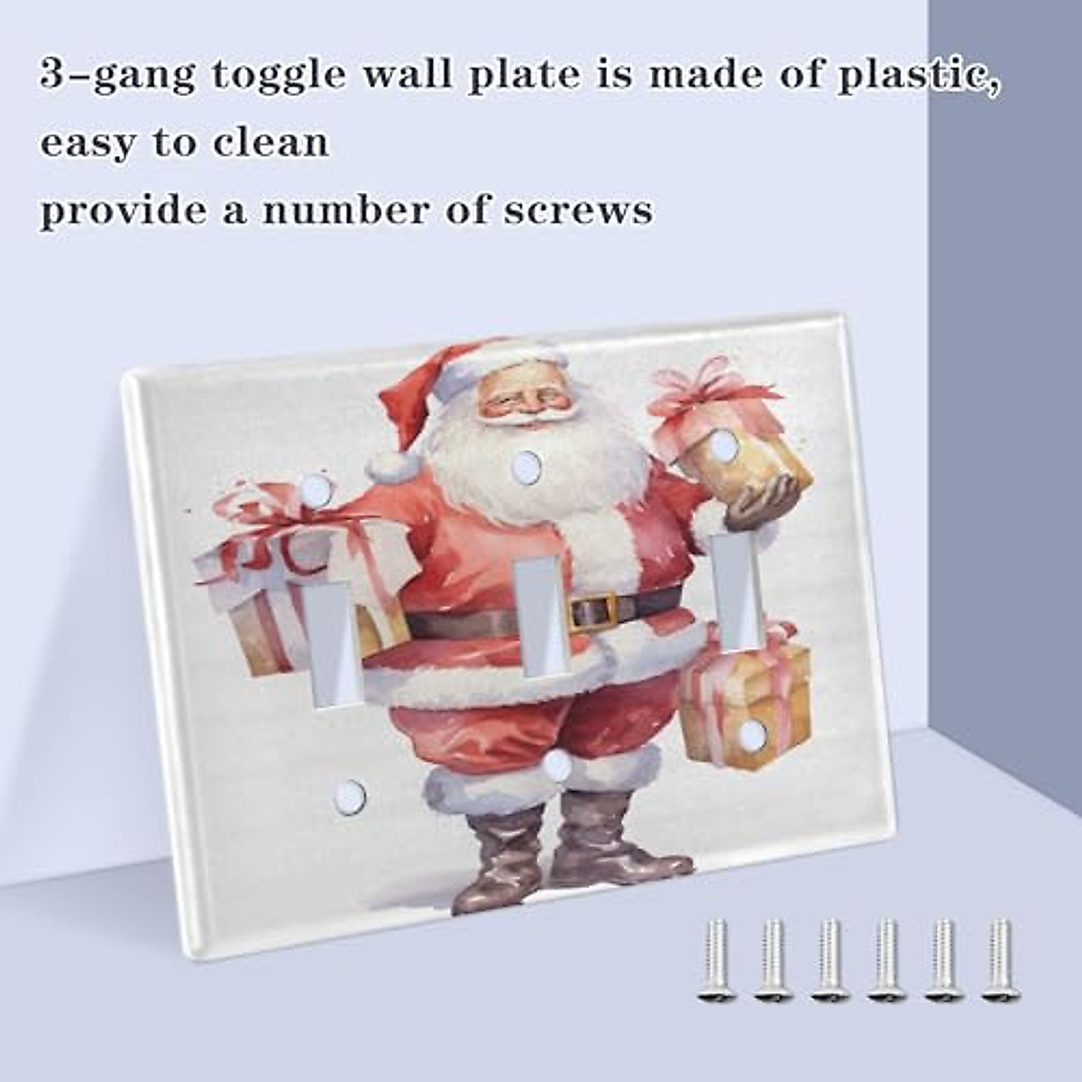 Santa Claus Christmas Gift Light Switch Cover Plate Wall Plates Decorative 3 Toggle Lightswitch for Home Bathroom Bedroom Kitchen Accessories,3-Gang